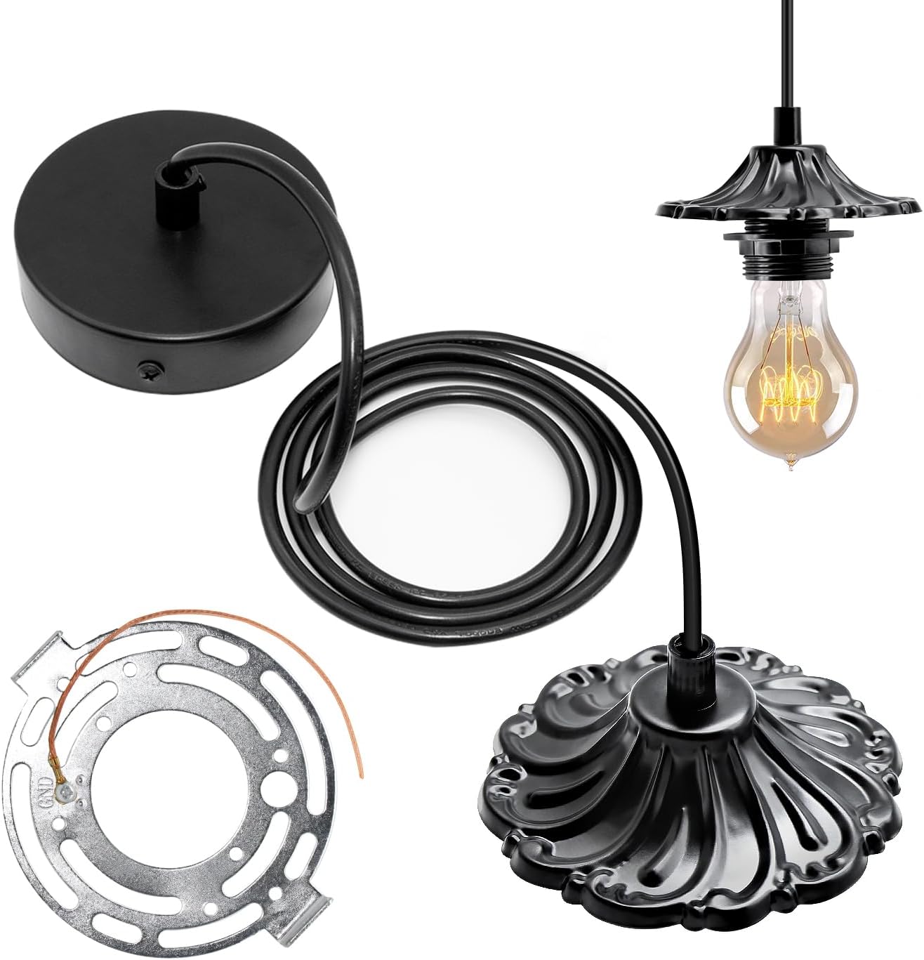 Black Pendant Light Fixture, 2 Pack Industrial Pendant Light Cord kit ...