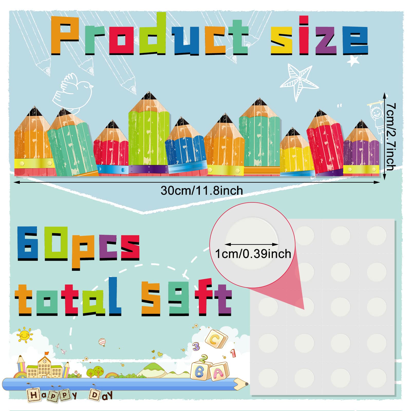 Classroom Supplies Geyee 60 Pcs Colorful Pencil Bulletin Board Border ...