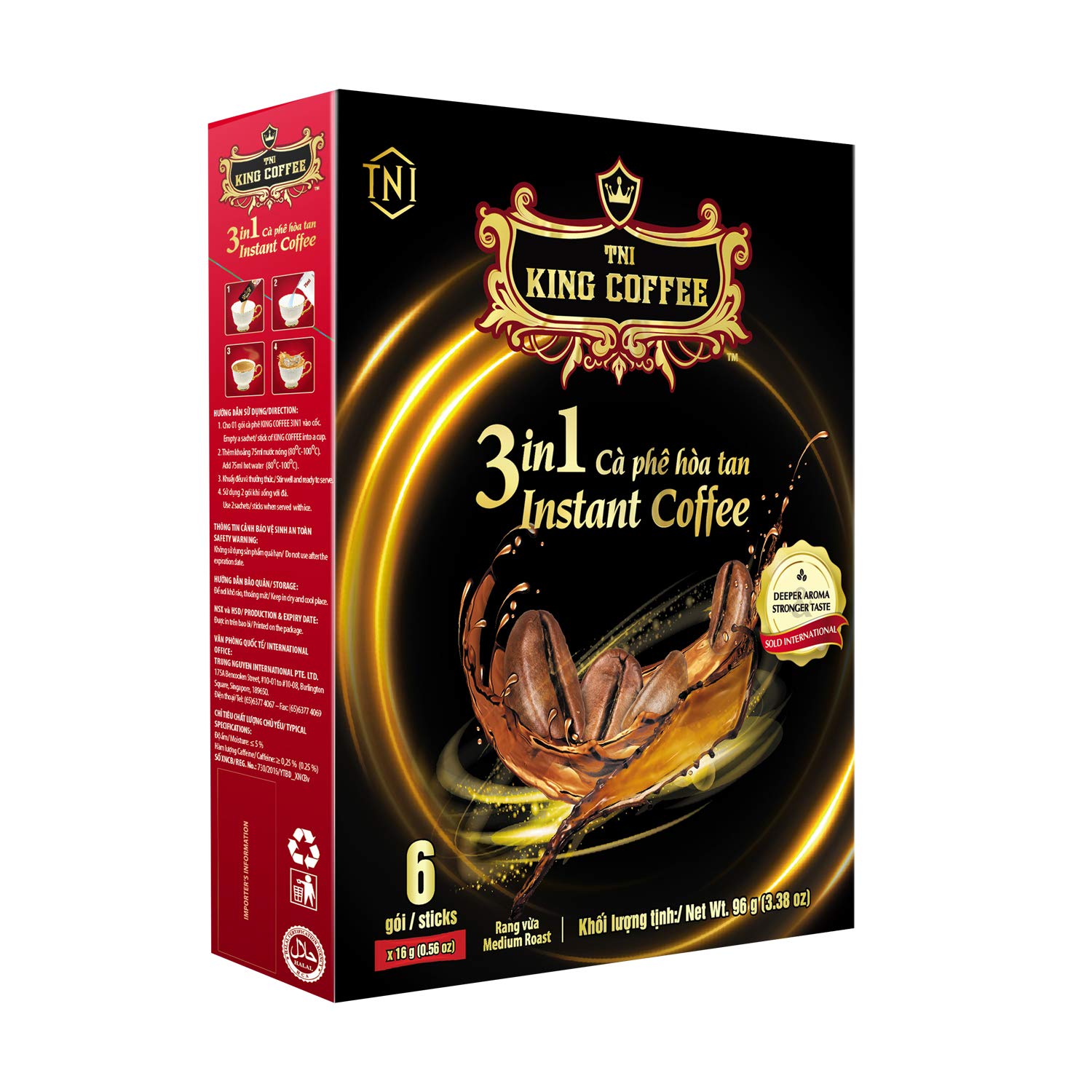 Amazon.com : King Coffee 3in1 Instant Vietnamese Coffee Packets, Box 6 ...