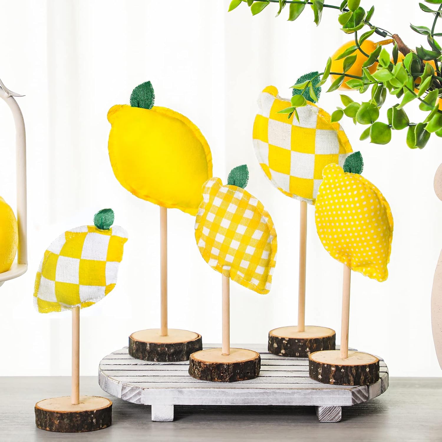 Amazon.com: 5 Pcs Lemon Wood Sign Fabric Lemon Standing 3D Rustic ...