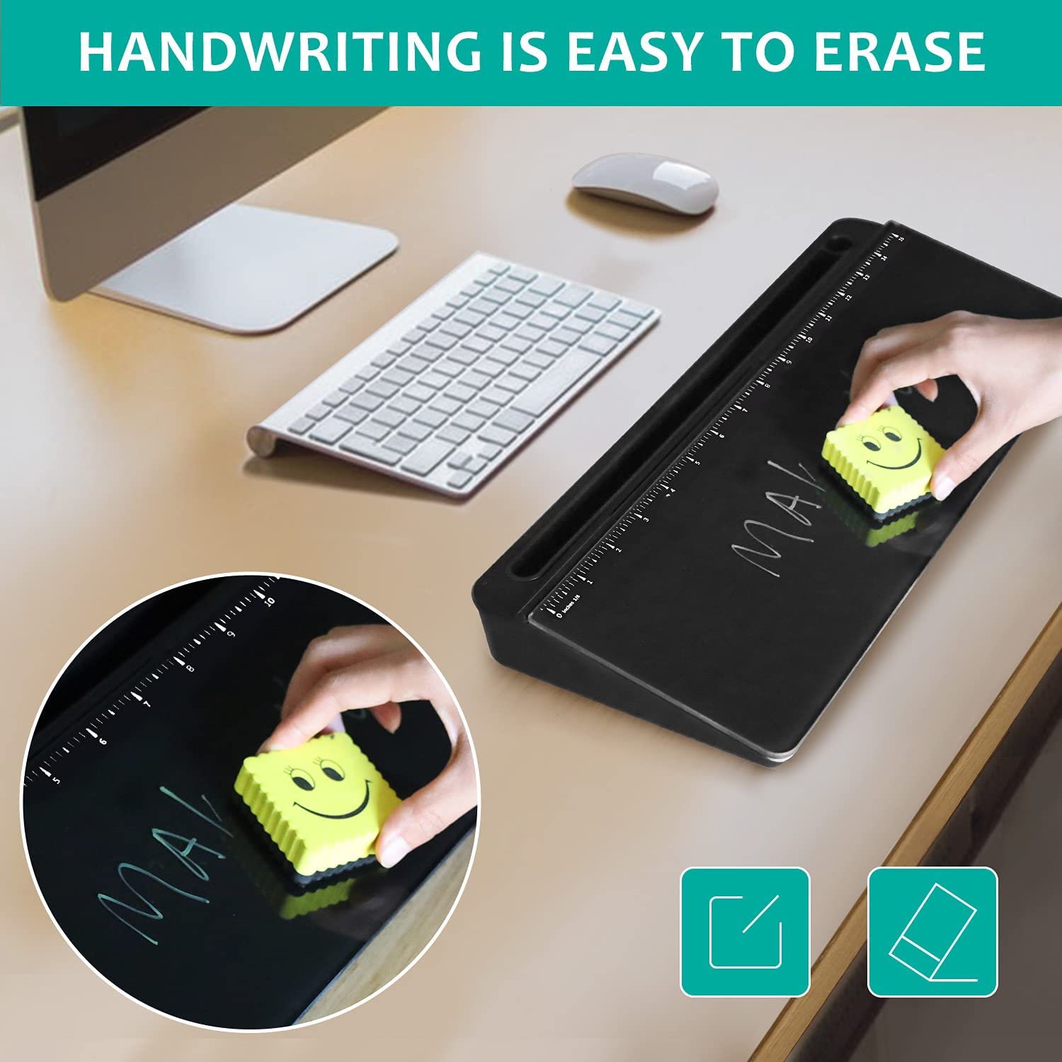 Small Glass Desktop Whiteboard with Ruler Marker Desk Glass Dry Erase ...