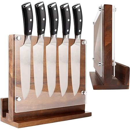 Amazon.com: Kitchen Magnetic Knife Block with Acrylic Shield Double ...