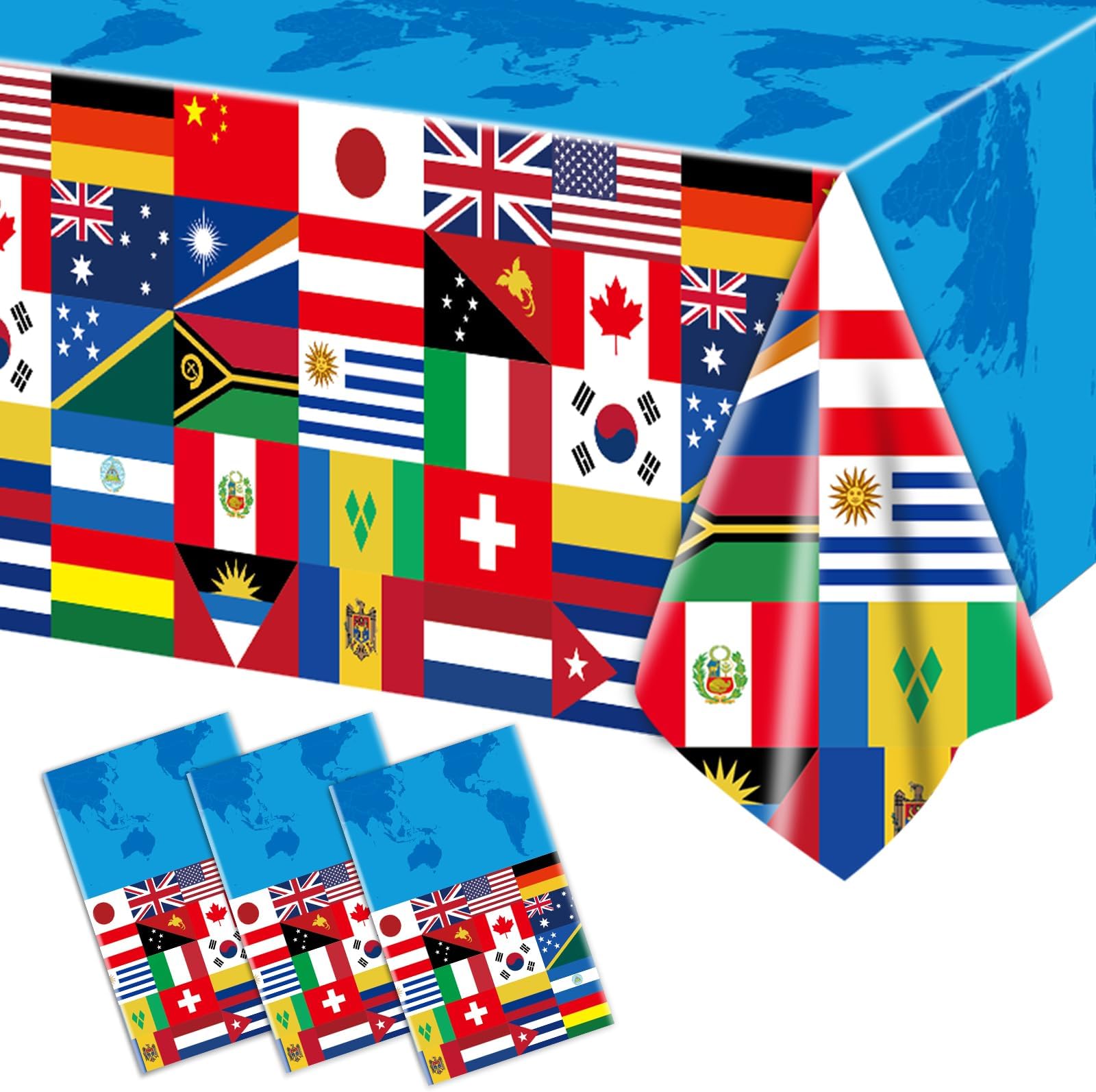 Amazon.com: 3 Pieces International Flag Tablecloth, 108 x 54 Inch ...