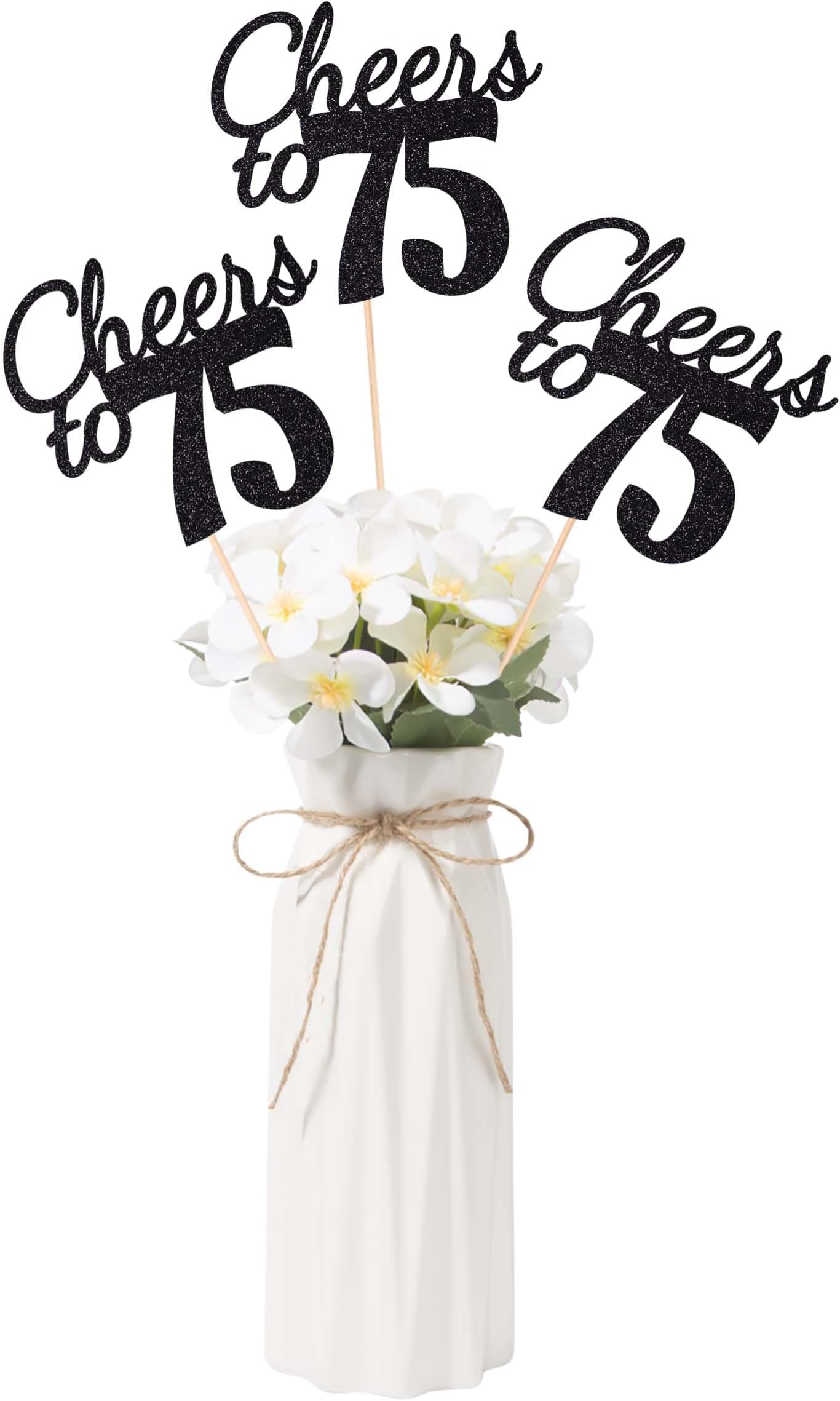 Amazon.com: Gexolenu Cheers to 75, 10 Pack Double-Sided Black Glitter ...