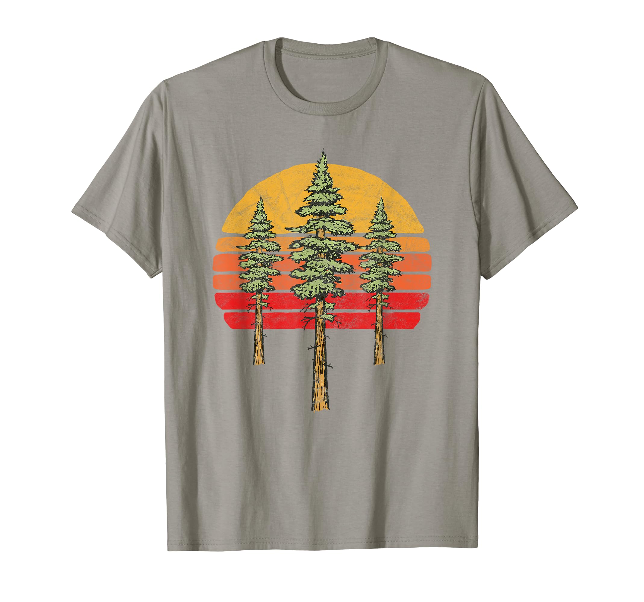 Amazon.com: Retro Sun & Three Minimalist Redwood Trees Graphic T-Shirt ...