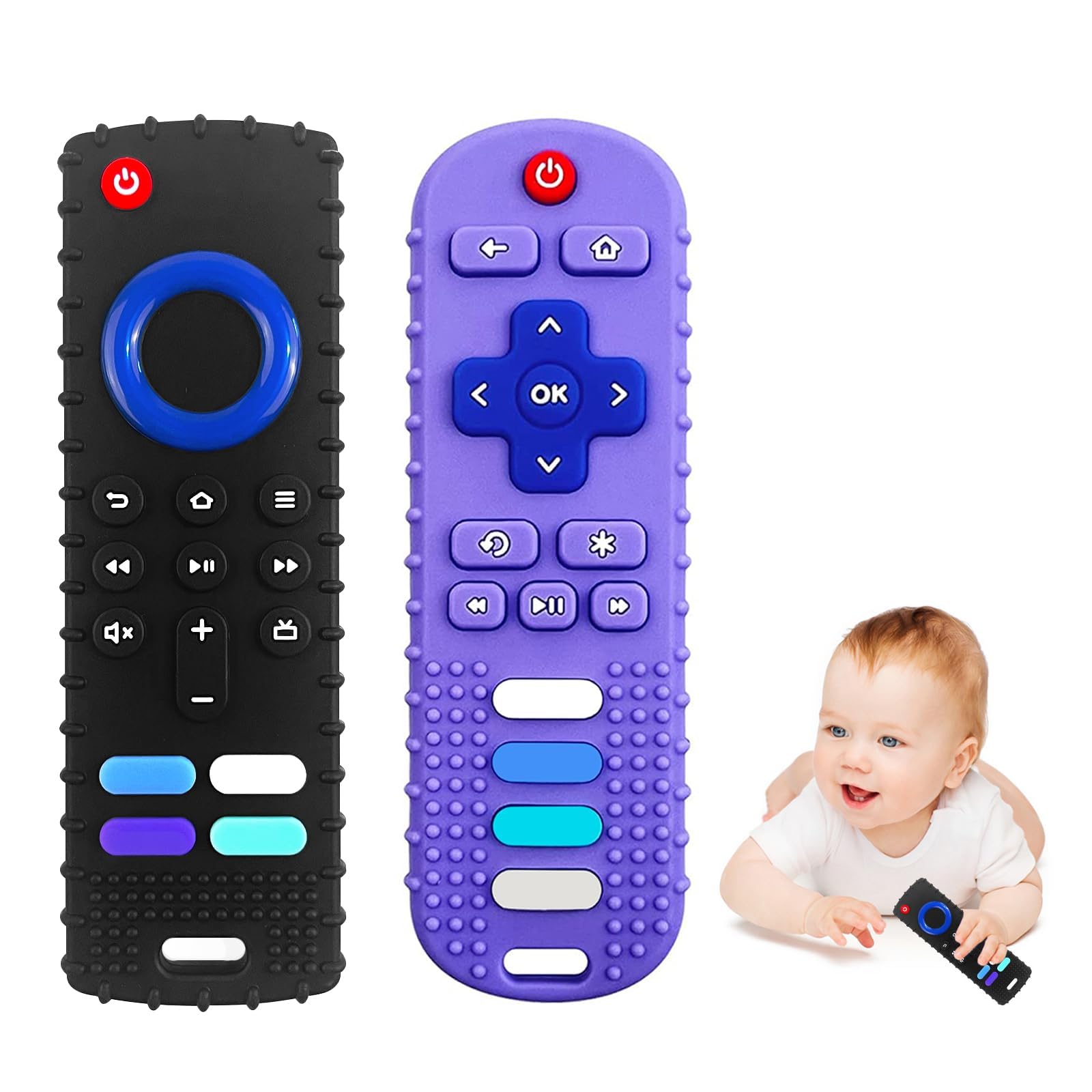 Amazon.com : ERSIHUA 2-Pack Silicone Baby Teething Toys, TV Remote ...