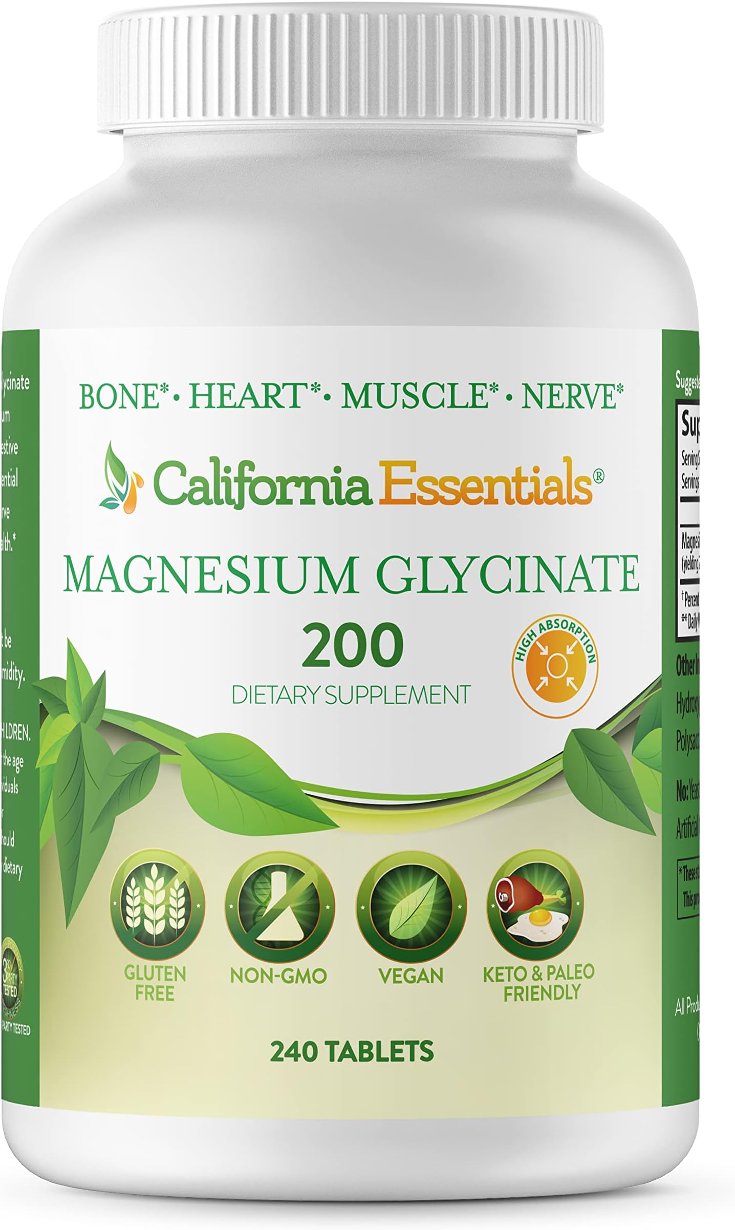 Amazon.com: California Essentials Magnesium Glycinate 200mg - Chelated ...