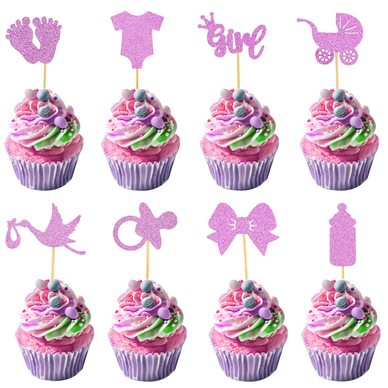 Amazon.com: Bewudy 32 Pcs Boy or Girl Cupcake Toppers, Glitter Pacifier ...