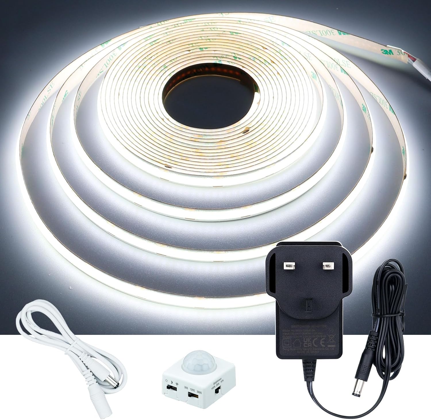 GOMING Motion Sensor COB LED Light Strip 16.4ft(5M) Cool White 6000K ...