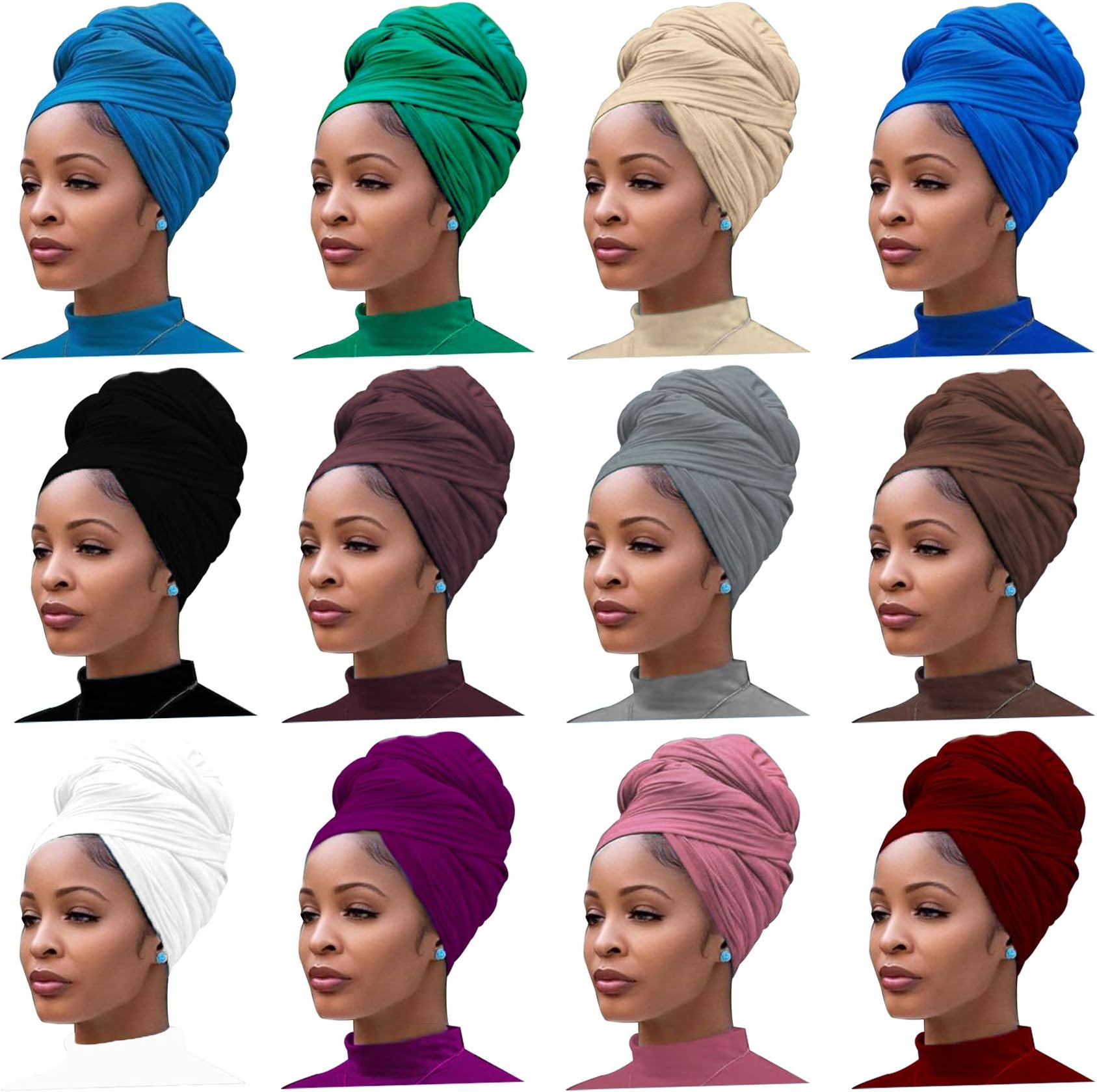 Amazon.com : XTREND 4 Pieces Head Wraps for Women Solid Color Toroidal ...