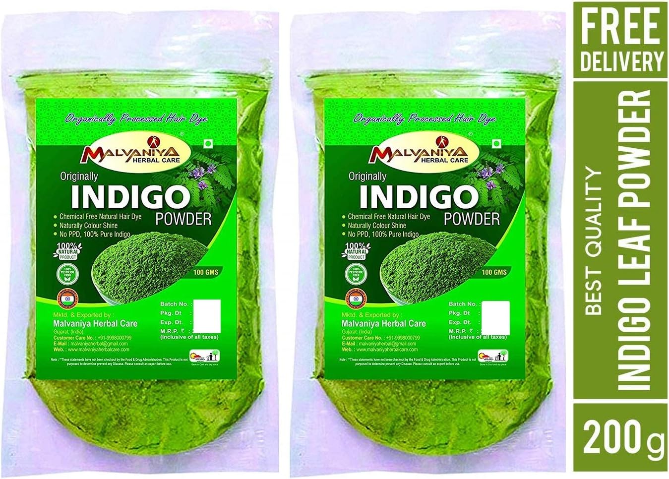 Indigo Powder (INDIGOFERA TINCTORIA) For Hair (PACK OF 2) (200 Grms) 0. ...