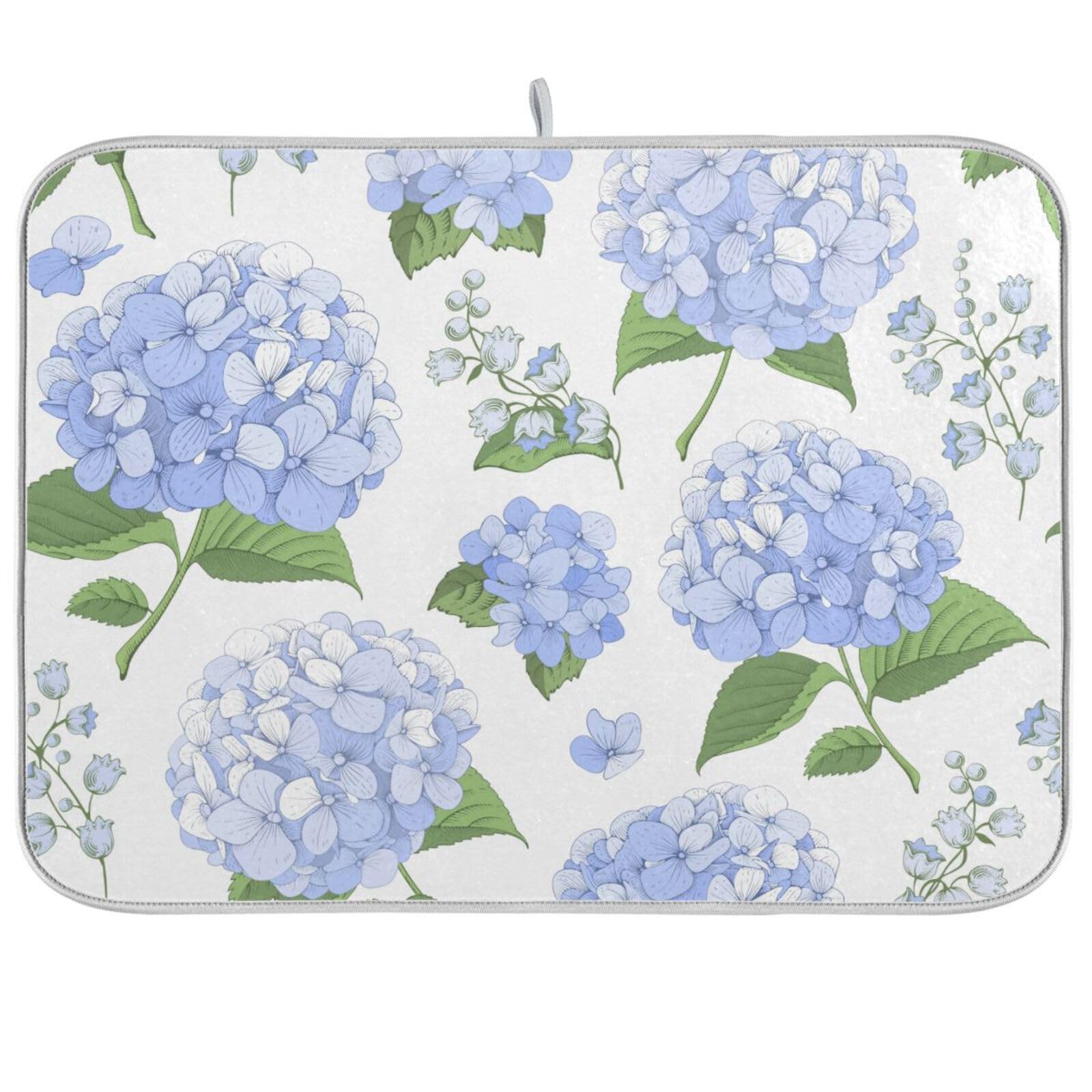 Amazon.com: Blue Hydrangea Flowers Dish Drying Mat for Kitchen Counter ...