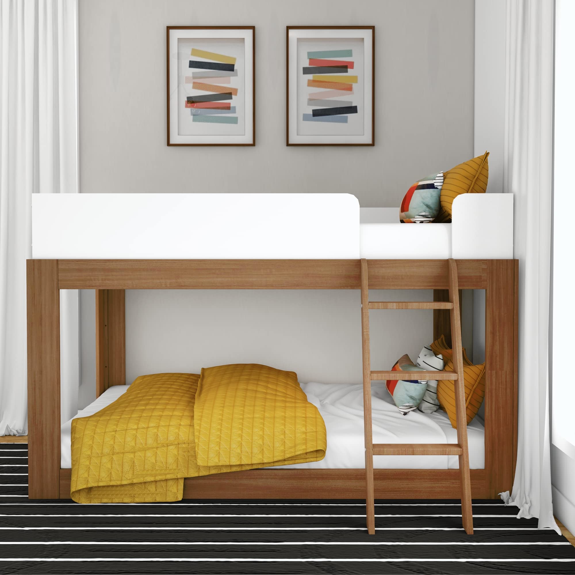 Snapklik.com : Low Bunk Bed, Mid-Century Modern Bunk Bed, Solid Wood ...