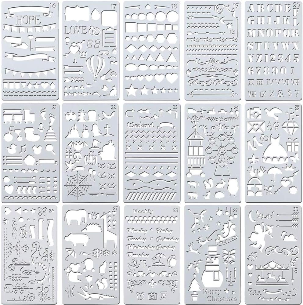 30 PCS Plastic Journal Stencils, Drawing Templates for Bullet Journal ...