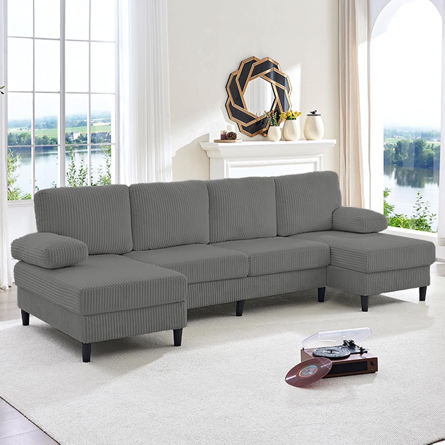 Amazon.com: PUREMIND 110" U Shaped Couch, Modern Corduroy Sectional ...