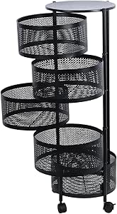 5 Tier Rolling Storage Cart, Circular Kitchen Storage Cart, Large ...