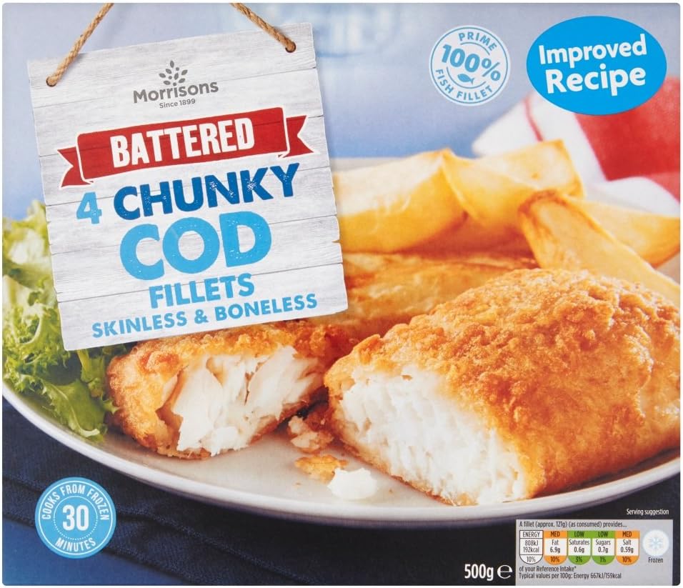 Morrisons Battered Chunky Cod Fillets, 4 x 125g (Frozen) : Amazon.co.uk ...
