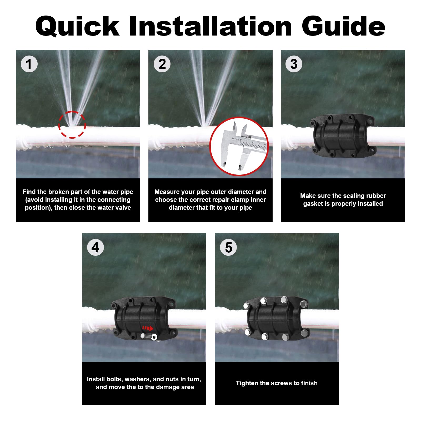 Snapklik.com : XDENGP Pipe Repair Clamp 1-1/2 Inch, Water Pipe Leak ...