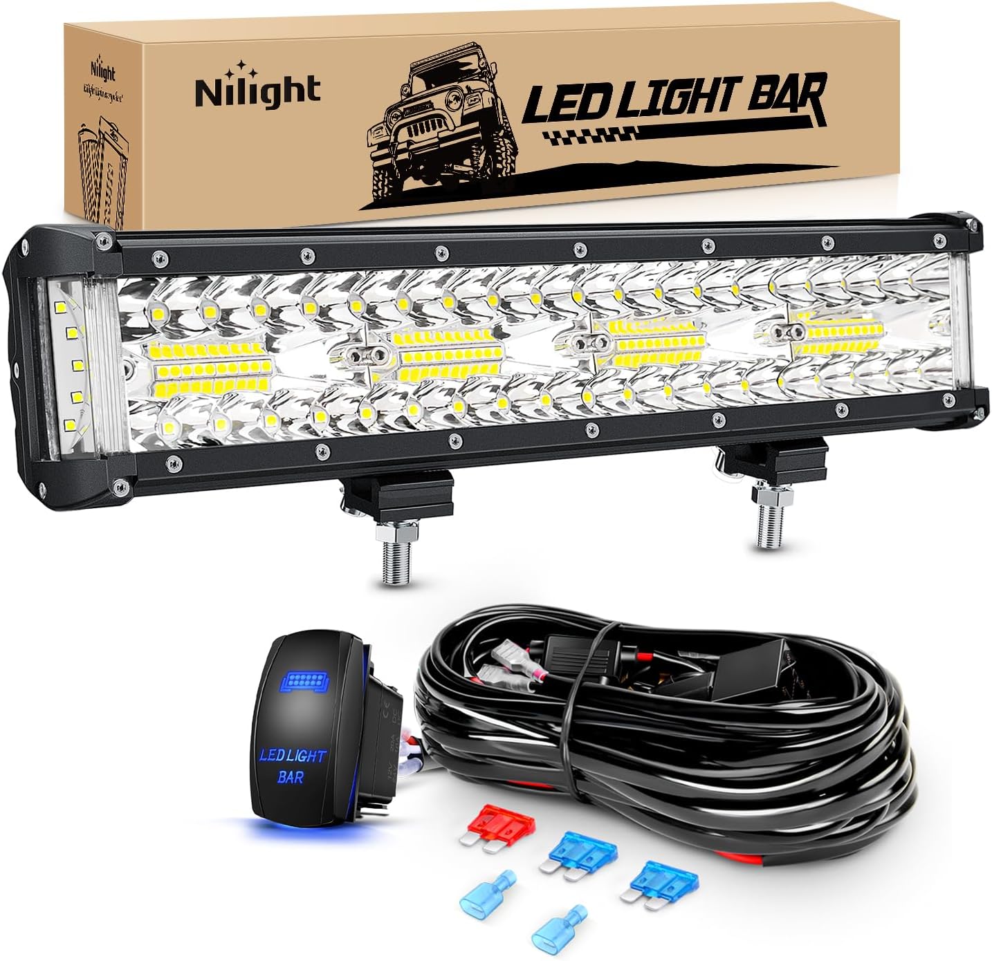 Amazon.com: Nilight Side Shooter LED Light Bar 12Inch Triple Row Spot ...