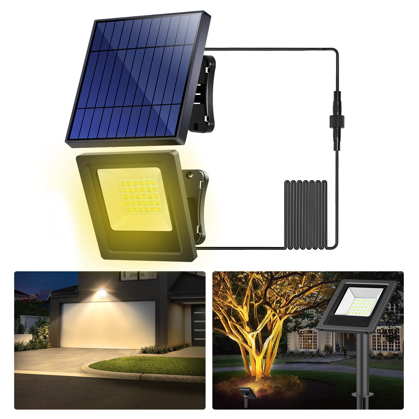 Solar Lights Outdoor Solar Flood Dusk to Dawn Lights 4400mAh 3000K Warm ...