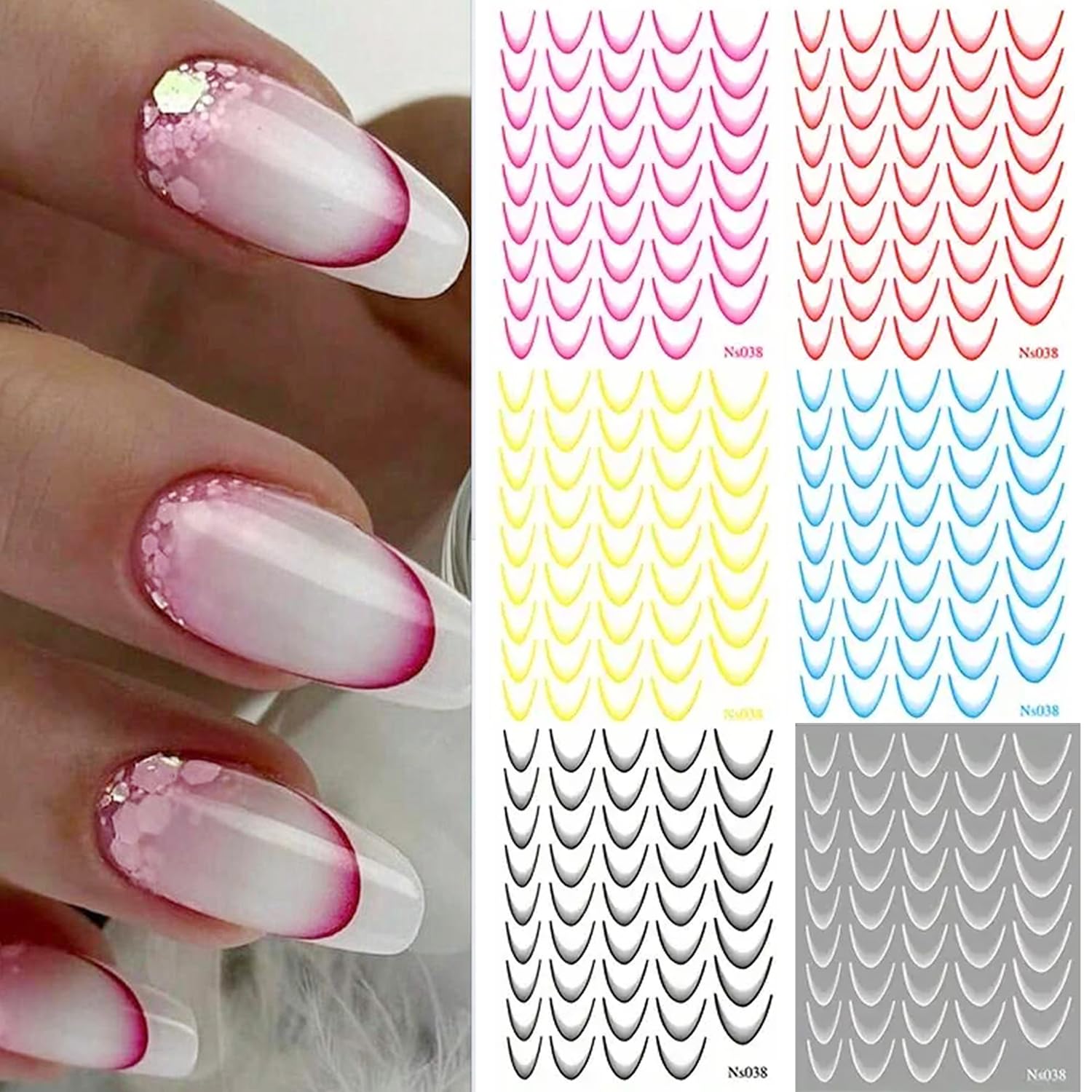 Amazon.com: French Tip Nail Stickers 3D Nail Decals for Nail Art ...