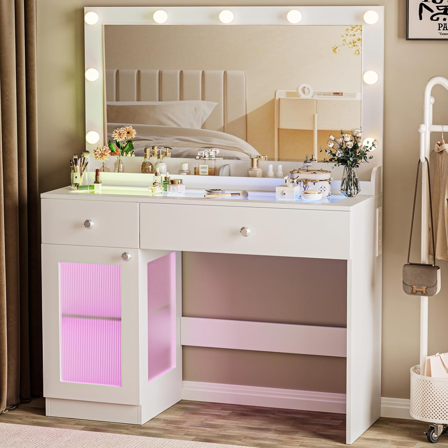 Amazon.com: DAMCROP White Vanity Desk with Mirror and Lights, 39.4 ...