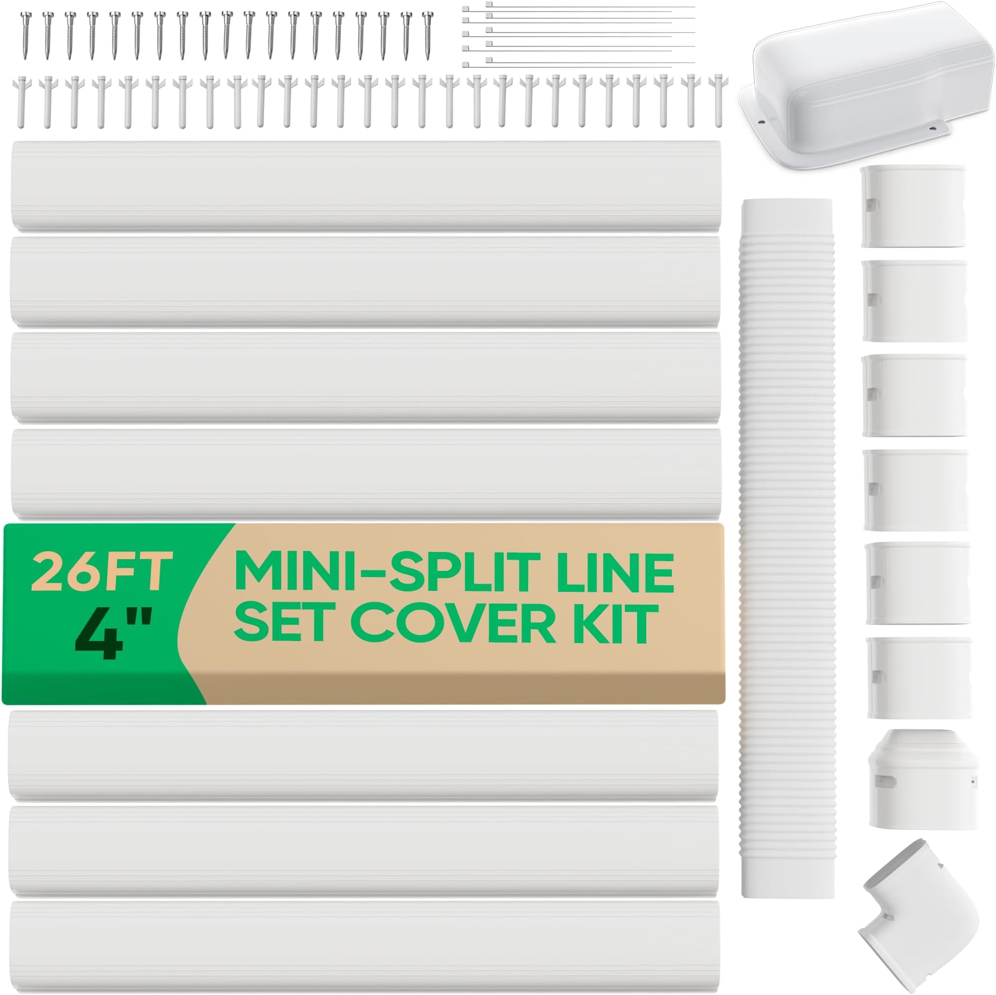 Amazon.com: Plusluck 4" 26Ft Mini Split Line Set Cover, PVC Ductless ...
