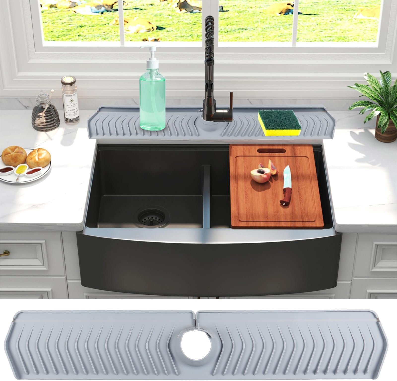 Amazon.com: Gaomasck Silicone Sink Faucet Splash Guard,30 Inch Sink ...