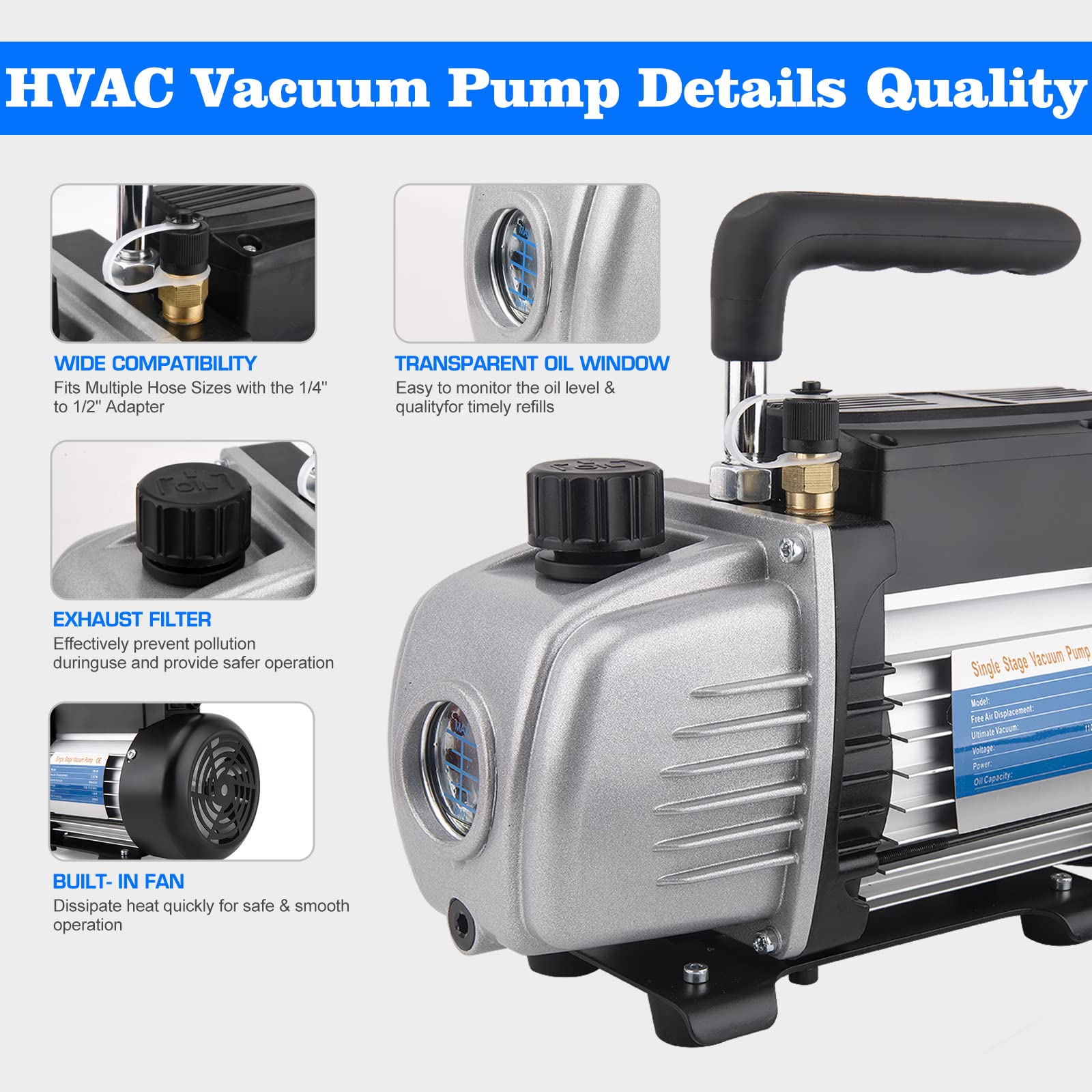 Vacuum Pump HVAC AC Vacuum Pump and Gauge Set Single Stage Rotary Vane ...