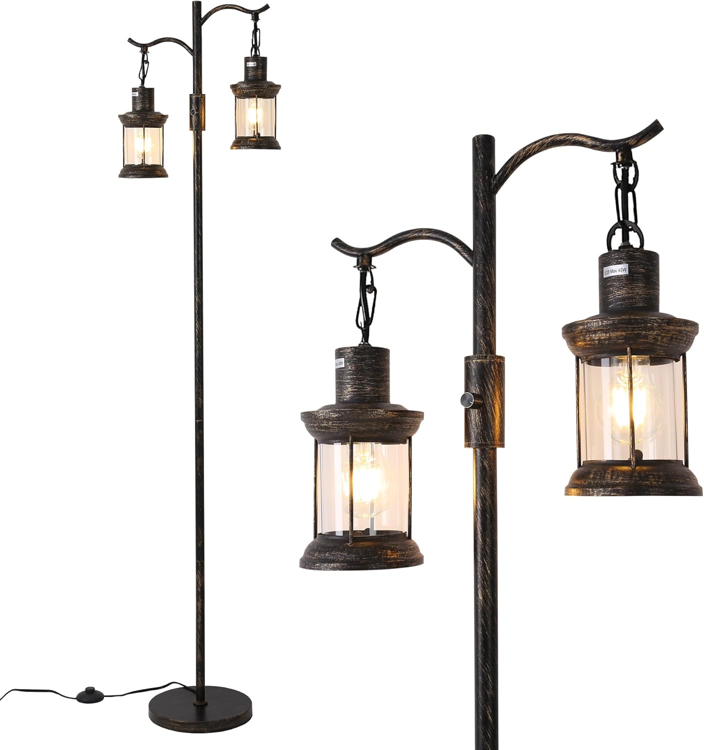 Asmymhd Vintage Dimmable Floor Lamp,2 Classical Lanterns Standing Lamp ...