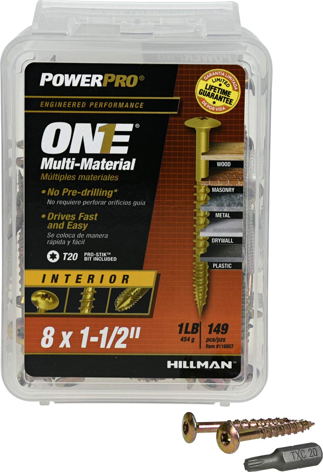 Power Pro Premium One Multi-Material Wafer Head Screws, Yellow Zinc ...