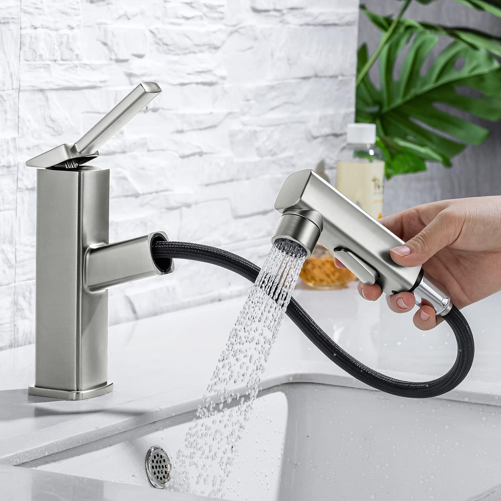 Pull Out Bathrooom Faucet YBlucklly Faucet 1-Handle Bathroom Sink ...