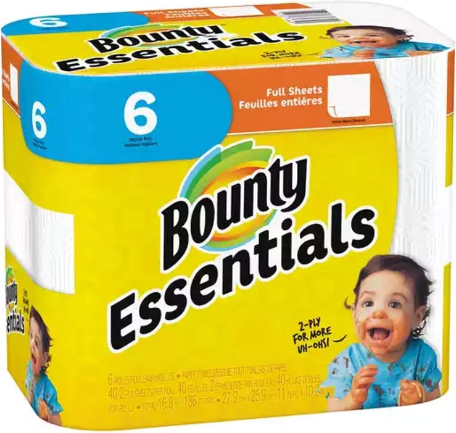 Bounty Essentials Paper Towels, 40 2-Ply Sheets/Roll, White, Full Size ...