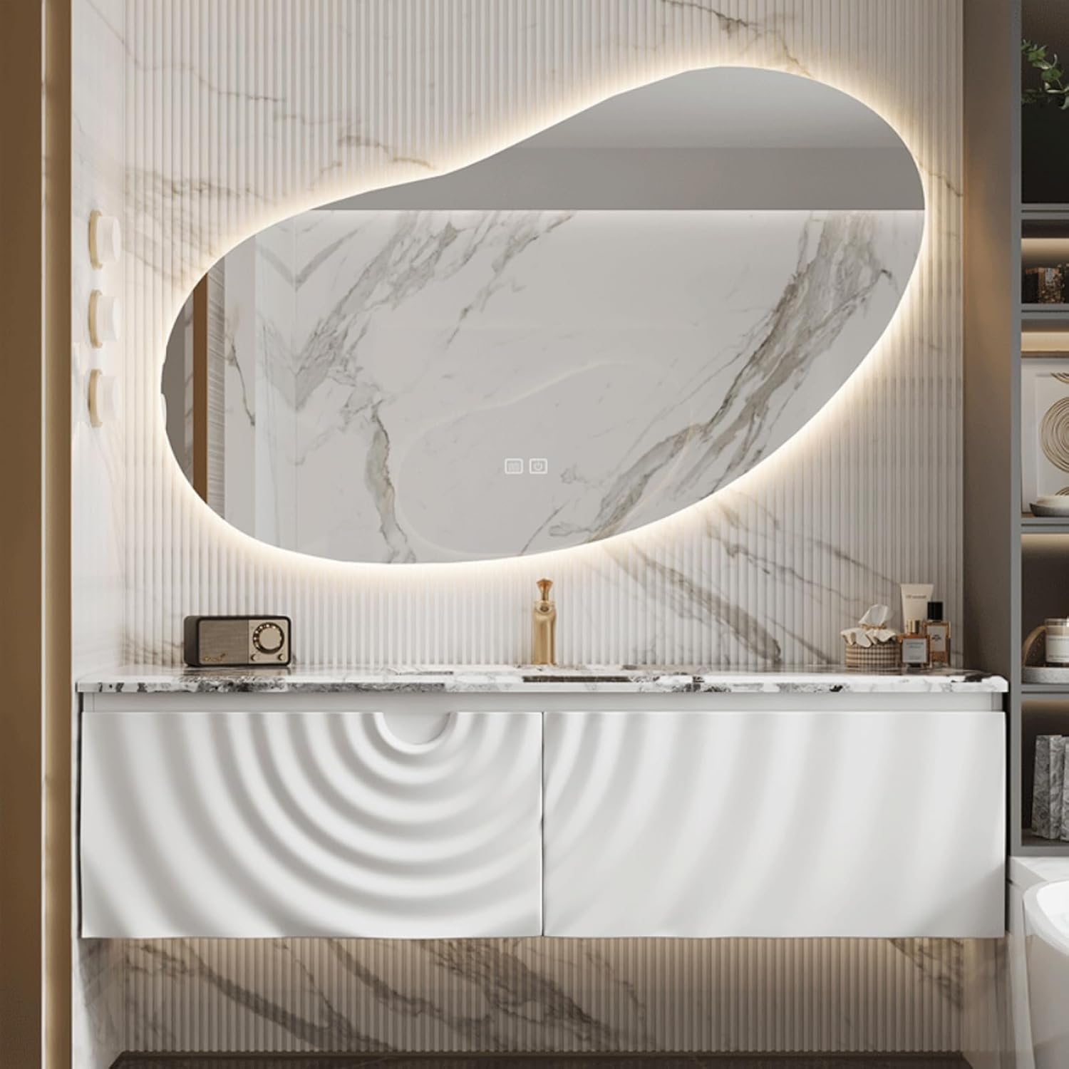 kmnub White 52IN Stylish Bathroom Vanity with Sink - Floating Bathroom ...