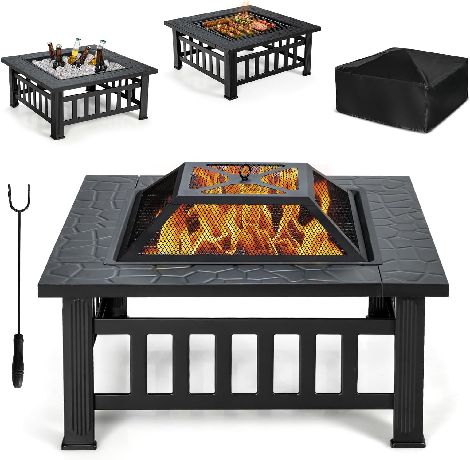 Amazon.com : OFFICEJOY 32 inch Outdoor Fire Pit, 3 in 1 Bonfire Wood ...