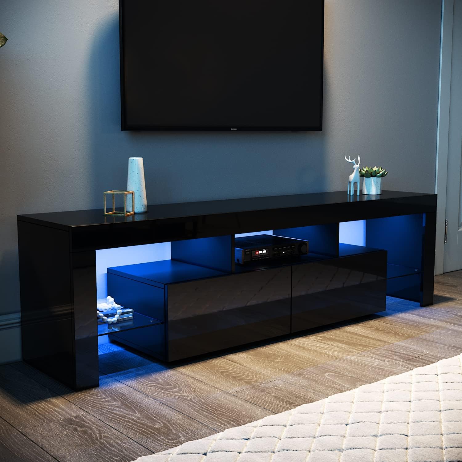 ELEGANT LED TV Unit 160cm High Gloss Modern TV Stand Cabinet with ...