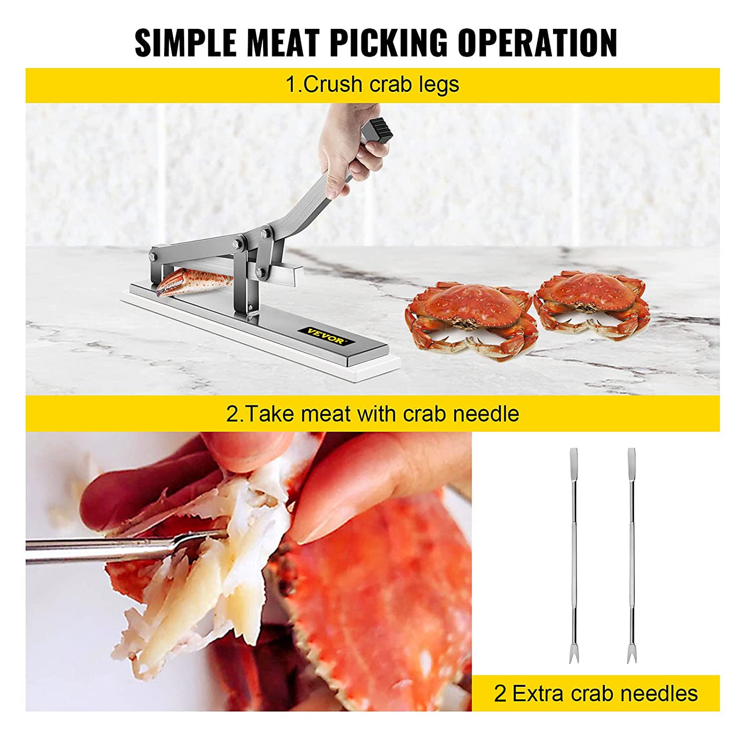 VEVOR Stone Crab Cracker with 2 Seafood Forks Stainless Steel ...