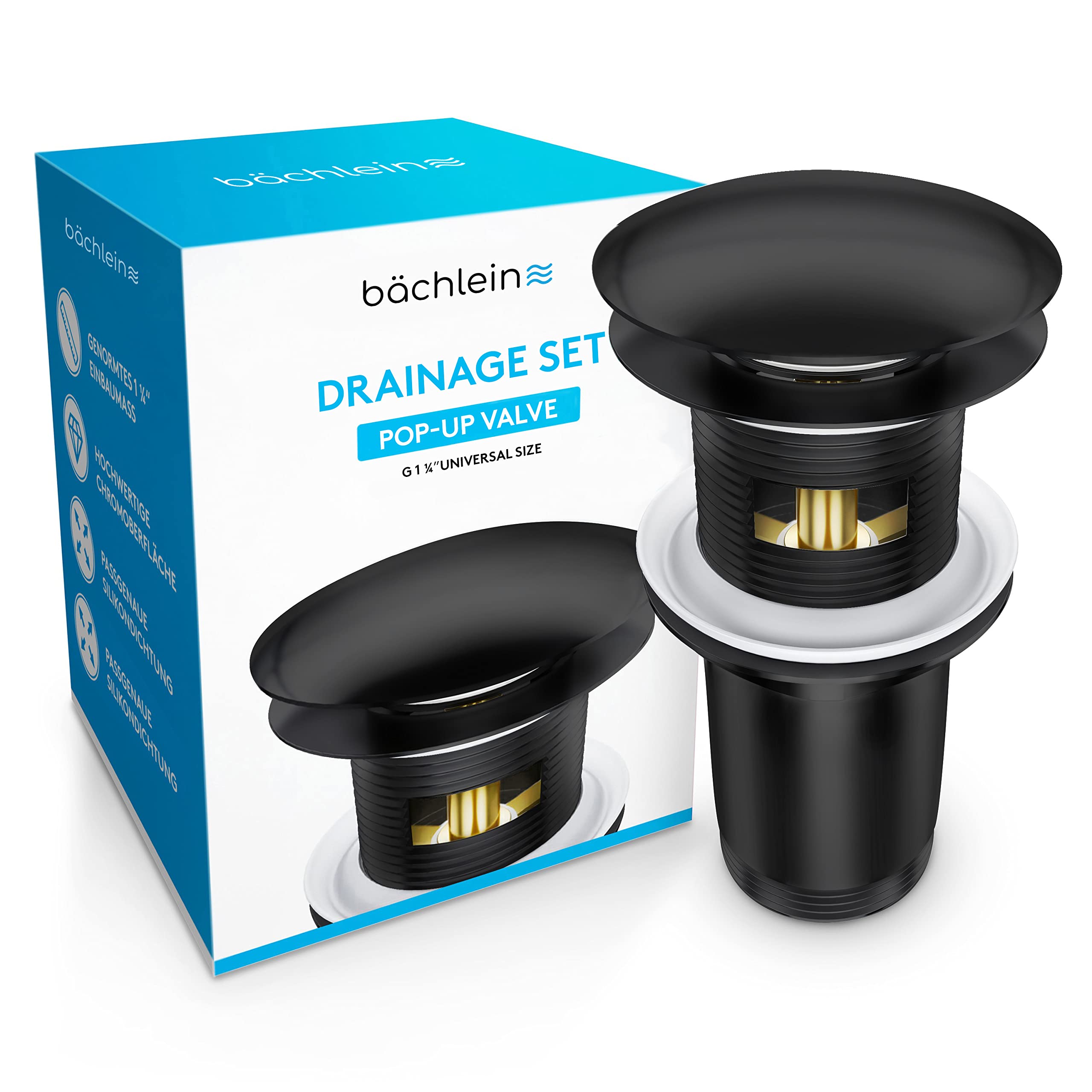 Buy Bächlein Universal Drain Set with Overflow (Matt Black) - Brass ...