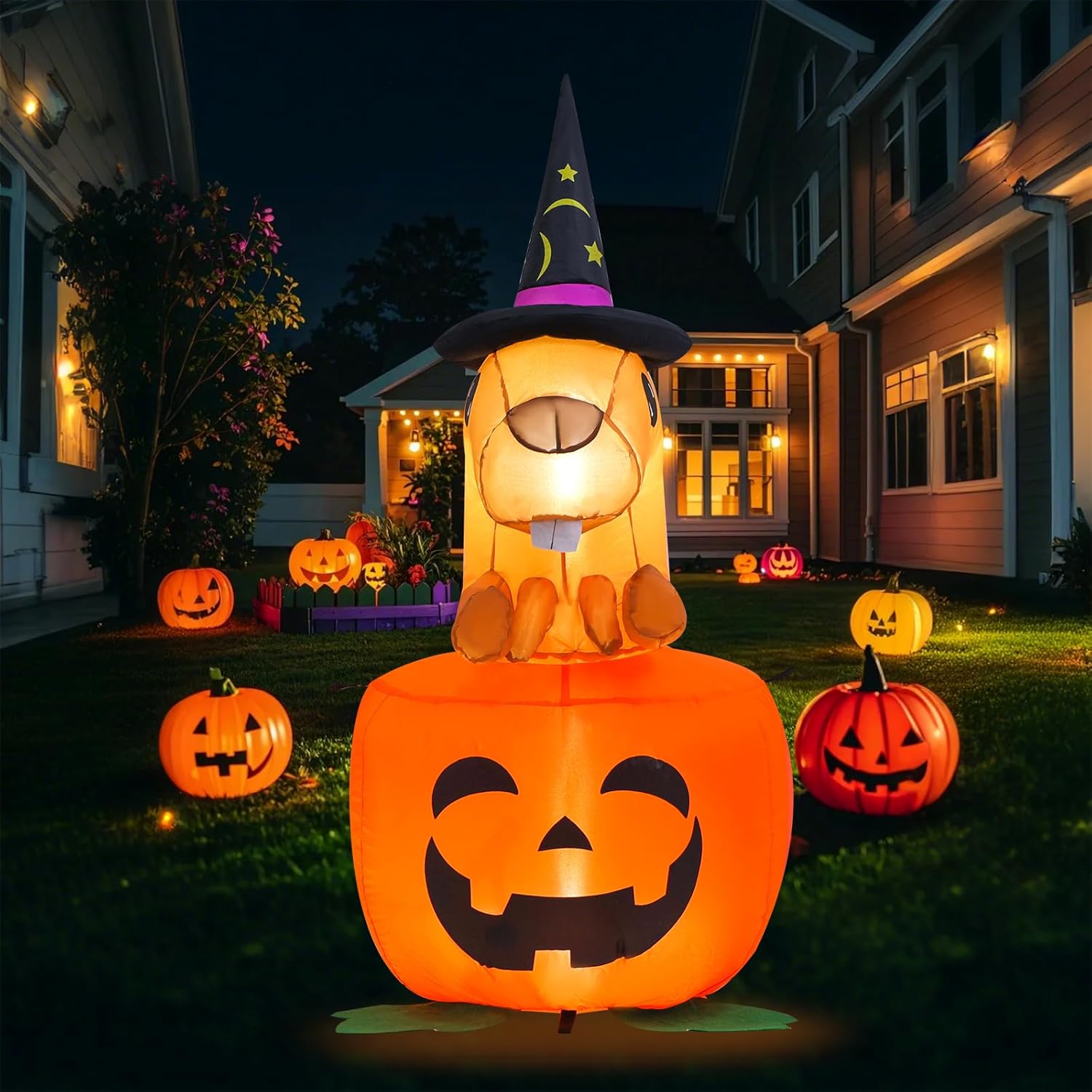 Amazon.com: HZGDEJTG 4 ft. Witch Beaver Sitting Pumpkin Halloween ...