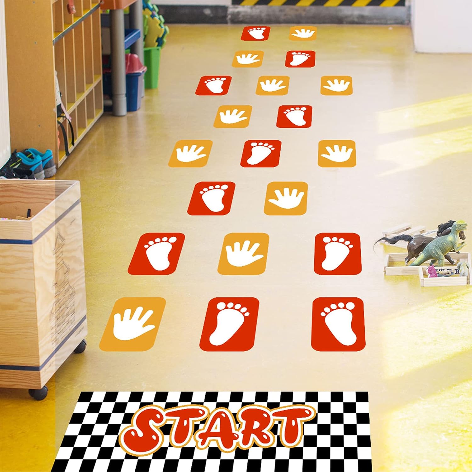 Footprint and Palm Lattice Floor Sticker Wall Decals, Colorful Feet ...