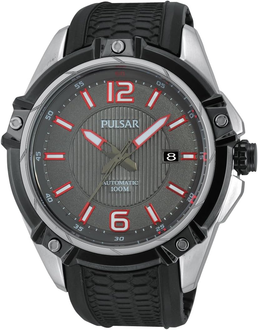 Amazon.com: Pulsar PU4039 Sport Black Dial Rubber Band Automatic Men's ...