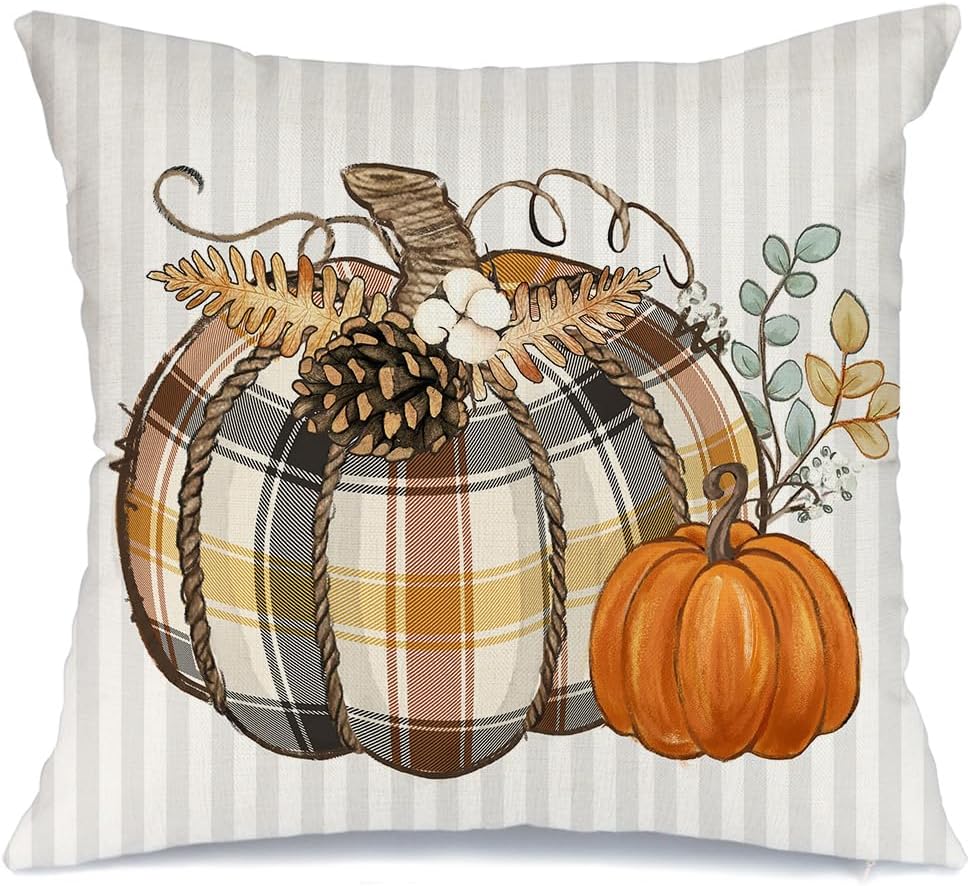 Amazon.com: AACORS Fall Pillow Cover 18x18 Inch Pumpkin Striped Decor ...
