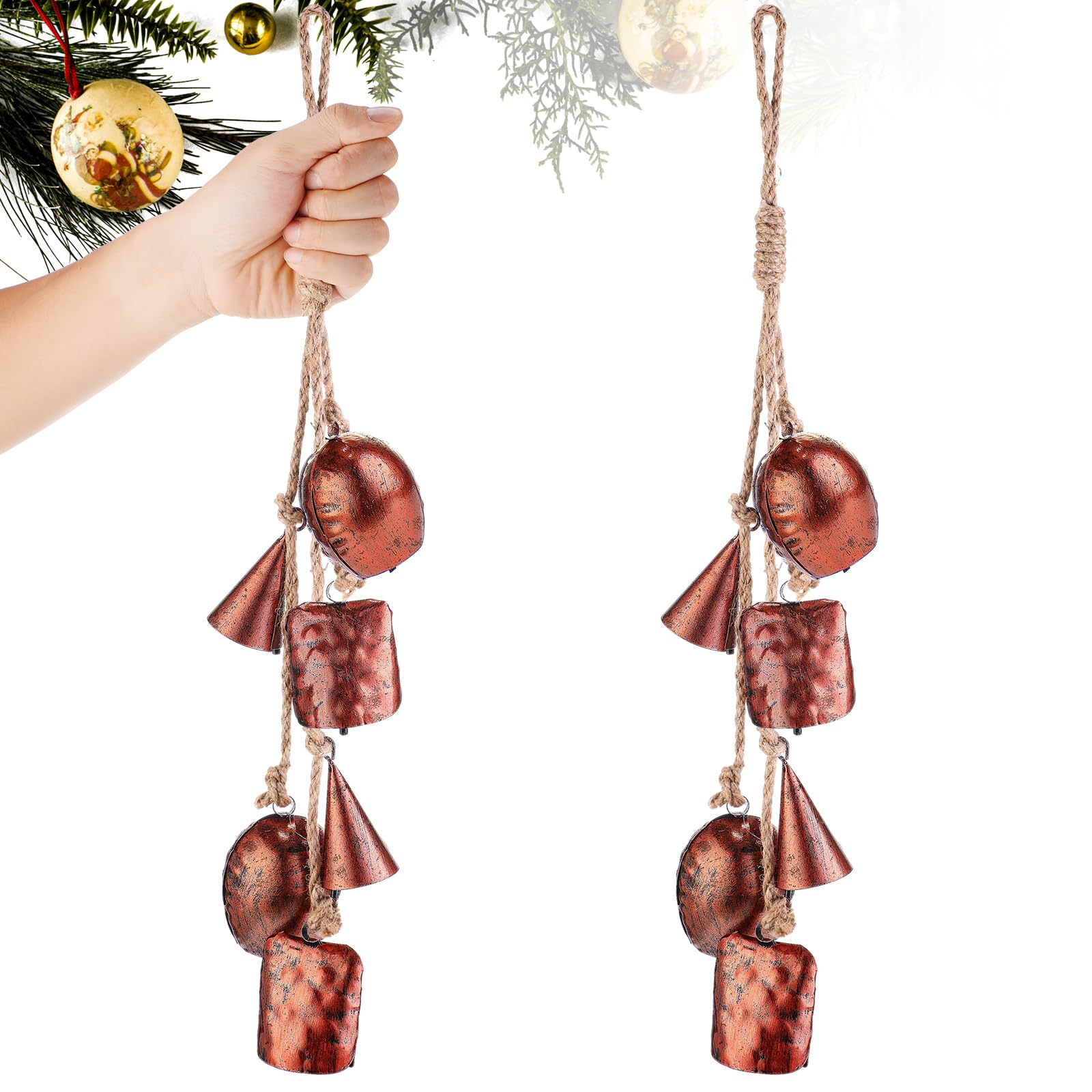 Syhood 2 Sets Giant Christmas Bells Rustic Decorative Hanging Bells ...