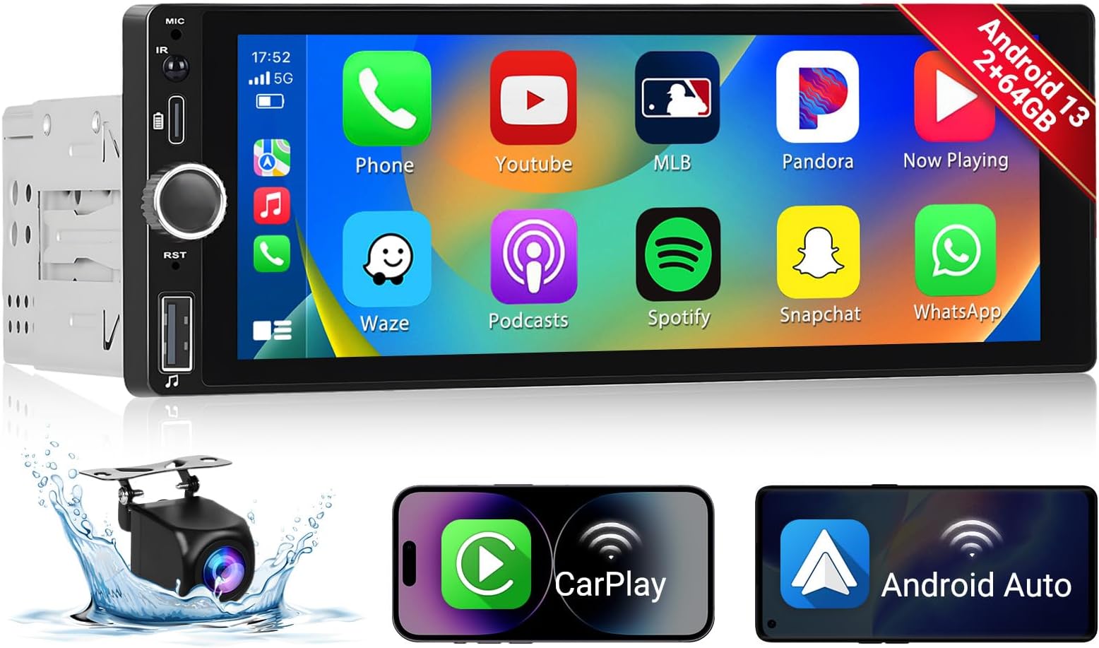 2G+64G CAMECHO Android 13 Autoradio 2 DIN avec Navi Android Auto ...