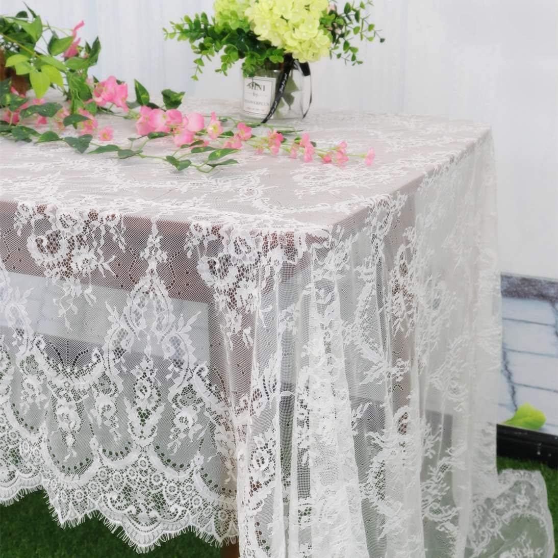 Amazon.com: Fanqisi Ivory Lace Tablecloth 2 Pieces 60x120 Inches ...