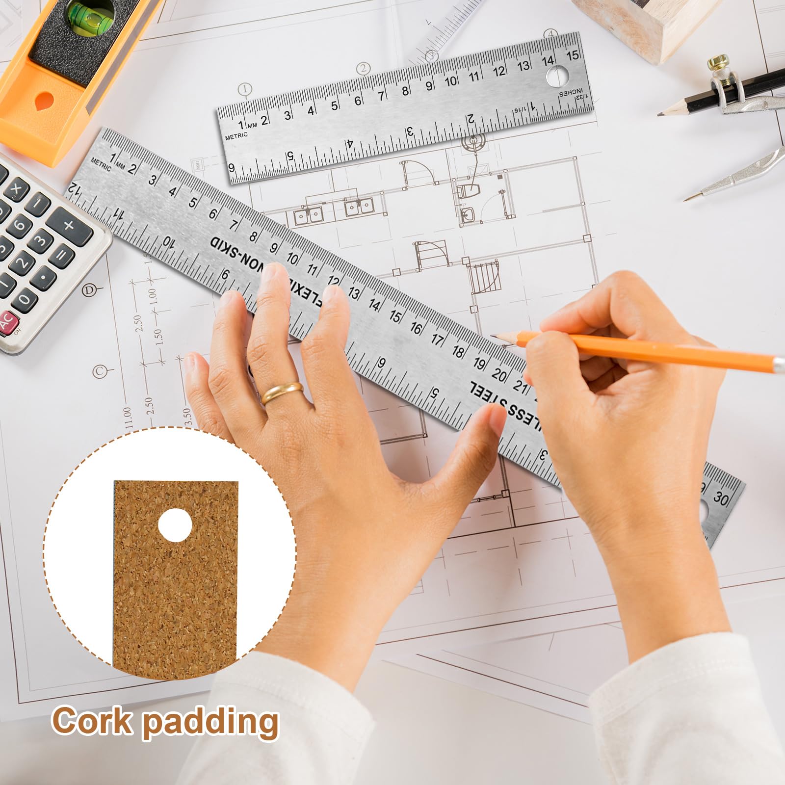 12 Inch Precision Ruler Stainless Steel Ruler With Cork Back - 12 Inch ...
