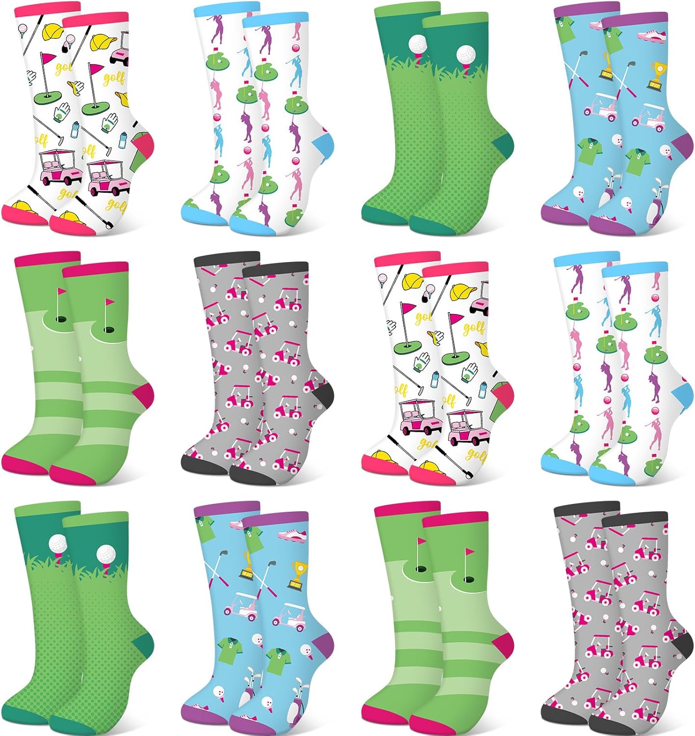 Amazon.com: Zoooyawn 12 Pairs Womens Golf Socks Novelty Funny Golf ...