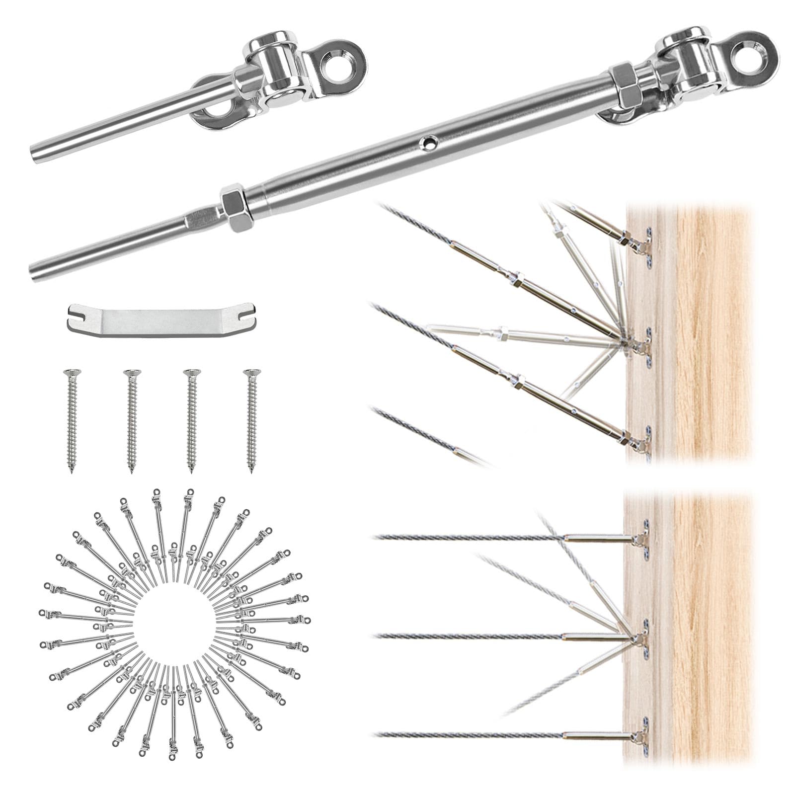 Snapklik.com : 30 Pairs 1/8" Cable Railing Hardware Kit Swage Toggle ...