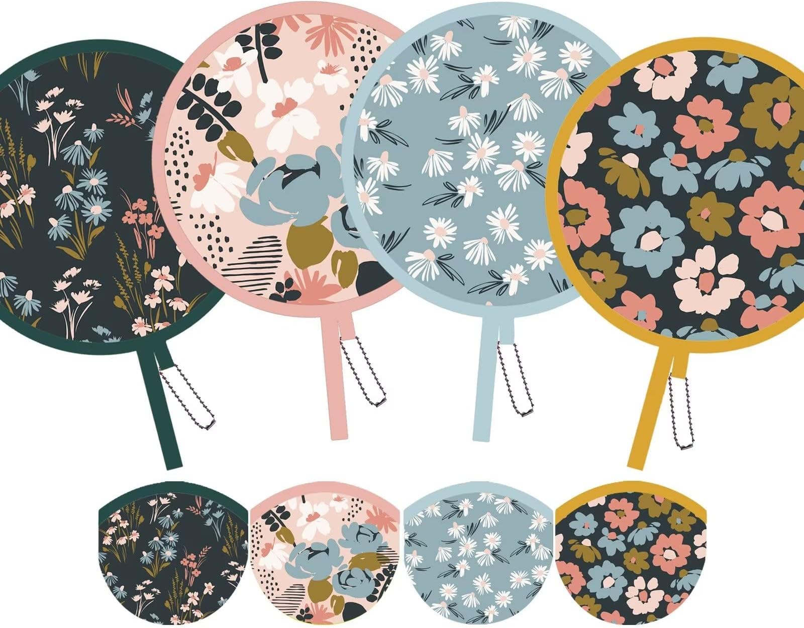 Amazon.com: SUJJY 4 Pack Floral Hand Fan Foldable, Multi-Role Round ...