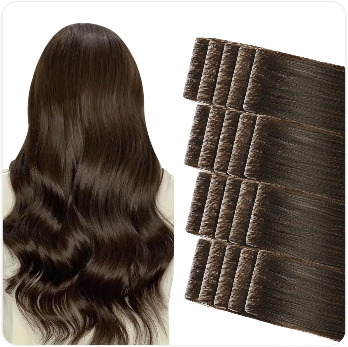 Amazon.com : SUYYA Invisible Tape in Hair Extensions Human Hair Darkest ...